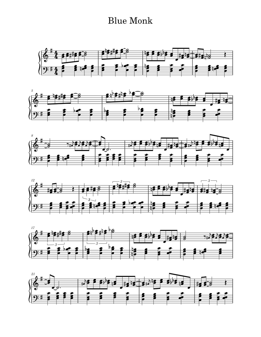 Blue monk – Thelonious Monk Blue Monk Sheet Music for Piano (Solo ...