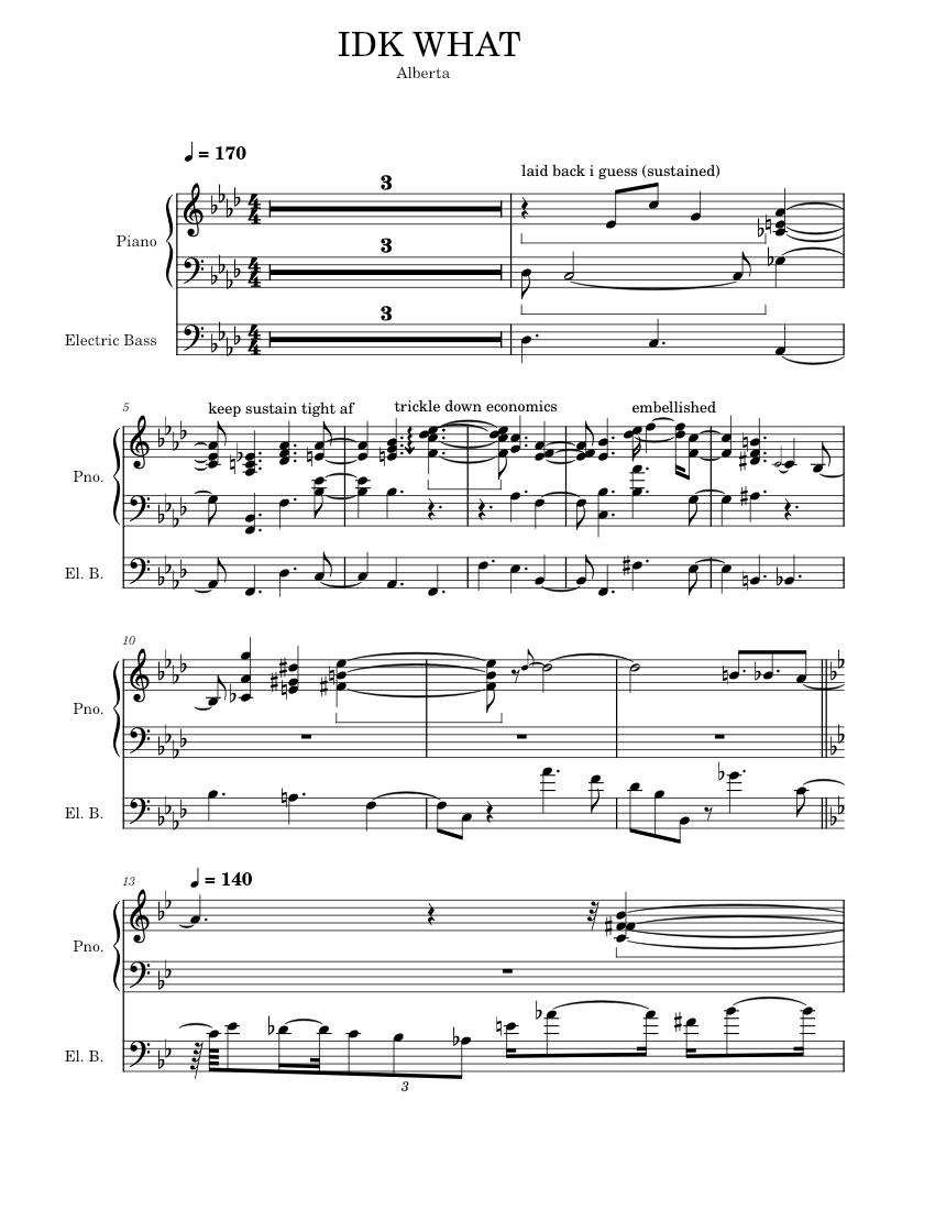 IDK WHAT Sheet music for Piano, Bass guitar (Mixed Duet) | Musescore.com