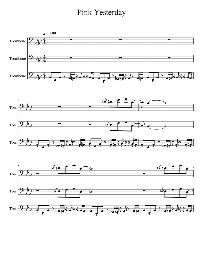 Pink_Yesterday Sheet music for Trombone (Mixed Trio) | Musescore.com