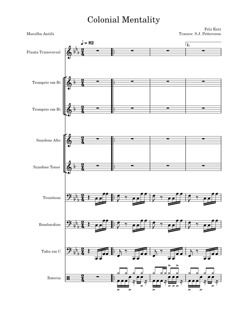 Colonial Mentality – Fela Kuti Sheet Music for Trombone, Euphonium ...