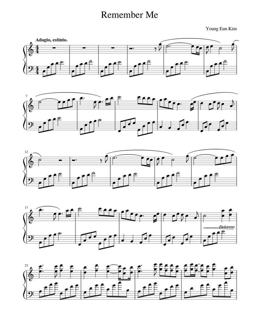 Remember Me - Young Eun Kim Sheet Music for Piano (Solo) Easy ...