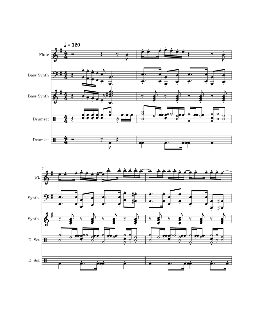 El Pollito Pio-Pulcino Pio Sheet Music for Flute, Bass guitar, Drum ...