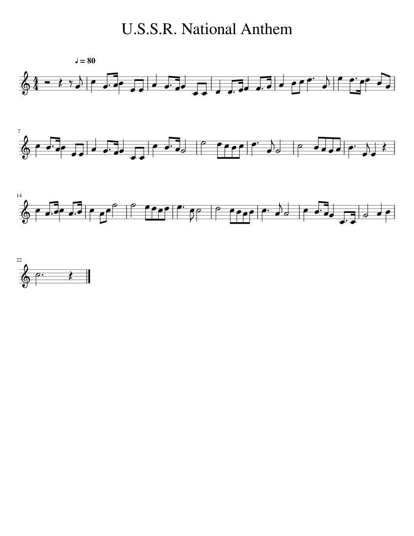 U.S.S.R. National Anthem Alto Sax Sheet Music for Saxophone alto (Solo ...