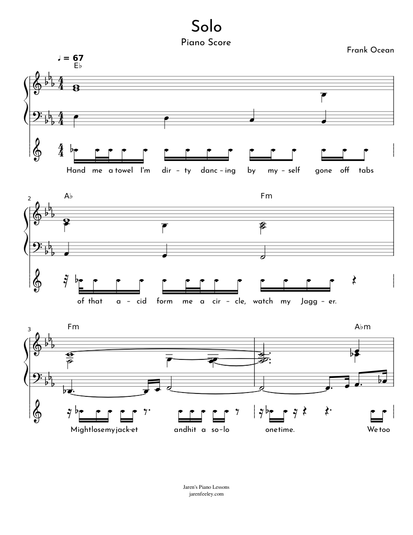 Solo - Frank Ocean Sheet Music with Chords for Piano, Vocals (Piano ...