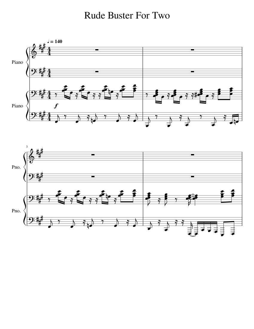 Rude Buster (Two Pianos) Sheet music for Piano (Piano Duo) | Musescore.com