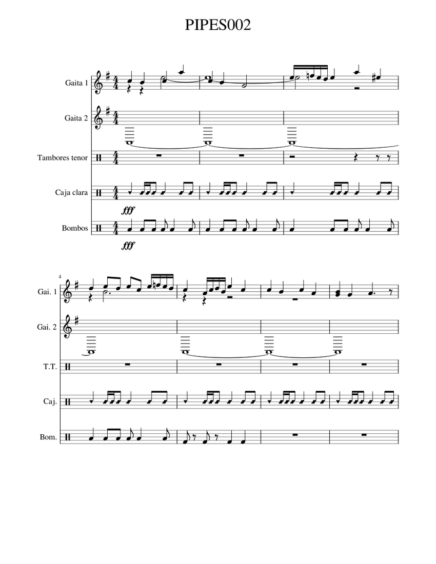 PIPES002 Sheet Music for Snare drum, Tenor drum, Bass drum, Pipes ...