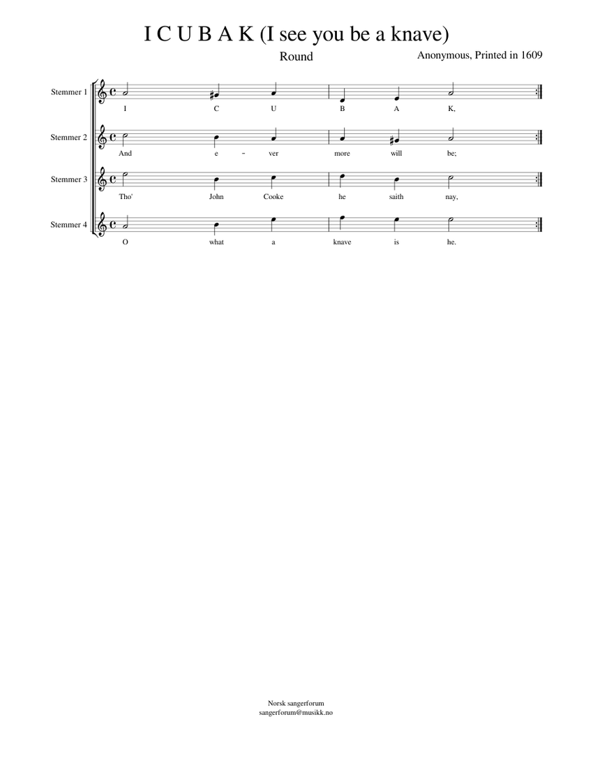 I C U B A K (I see you be a knave) Sheet music for Vocals (Choral ...