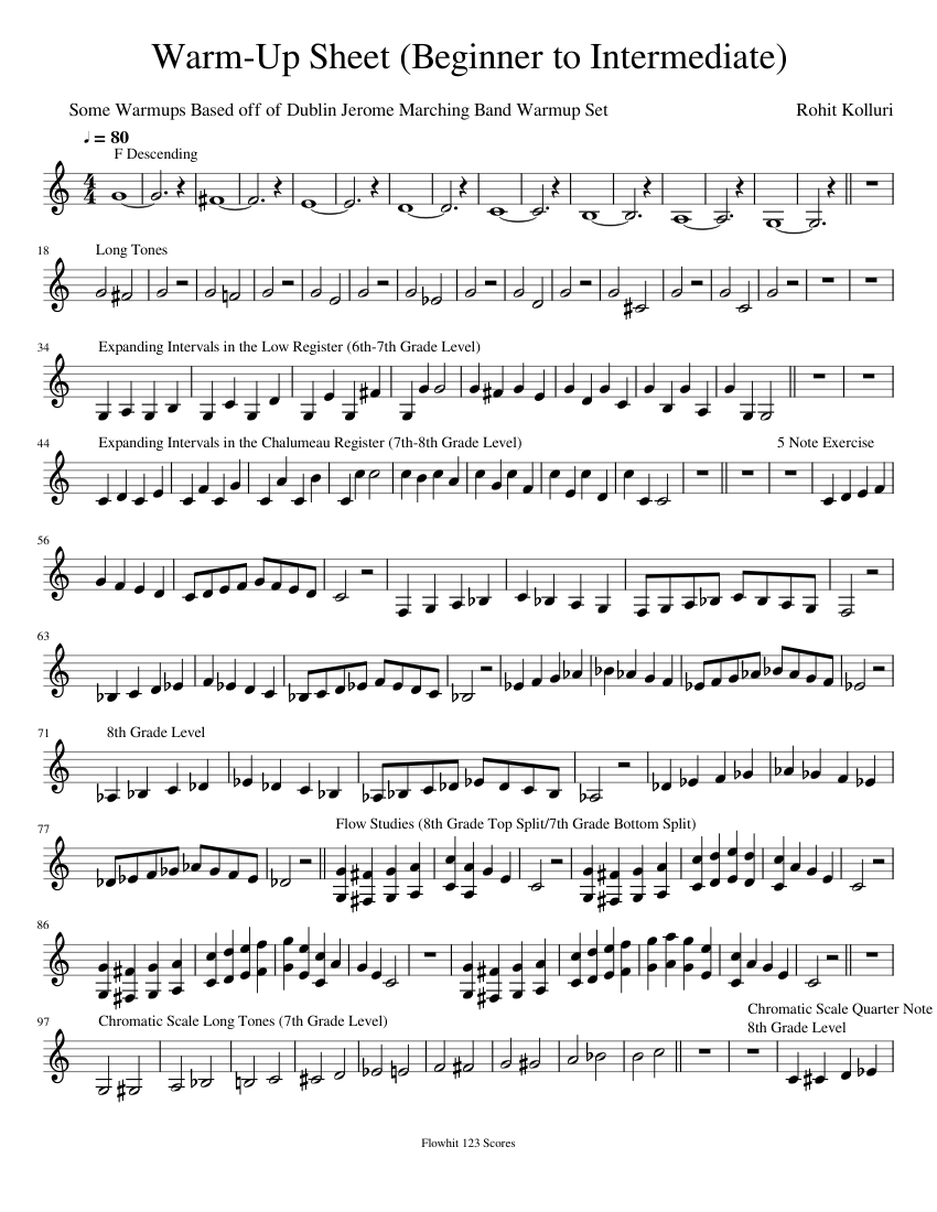 Warm-Up_Sheet_(Beginner_to_Intermediate) Sheet Music for Clarinet in b ...