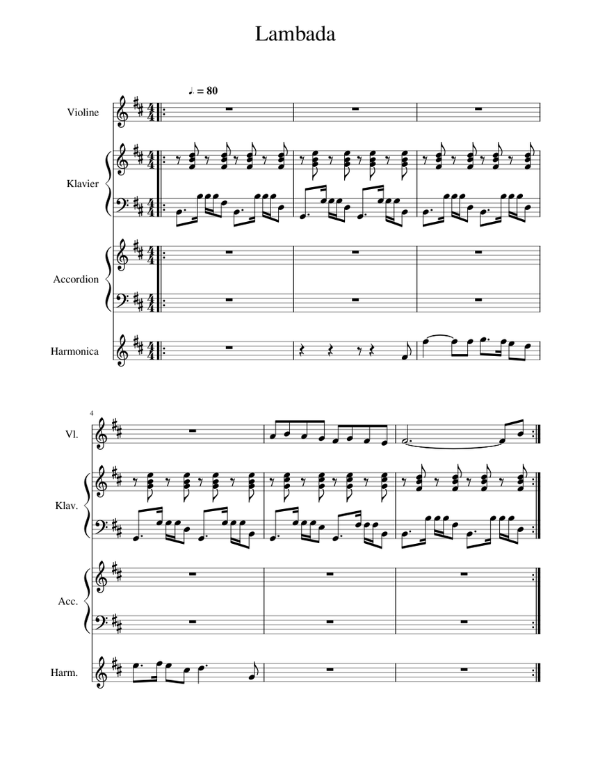 "Another Lambada" composed by LINIR OR Sheet music for Piano, Accordion ...