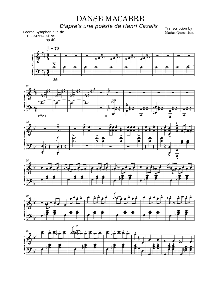 Danse macabre, Op.40 – Camille Saint-Saëns Danse macabre Sheet Music ...