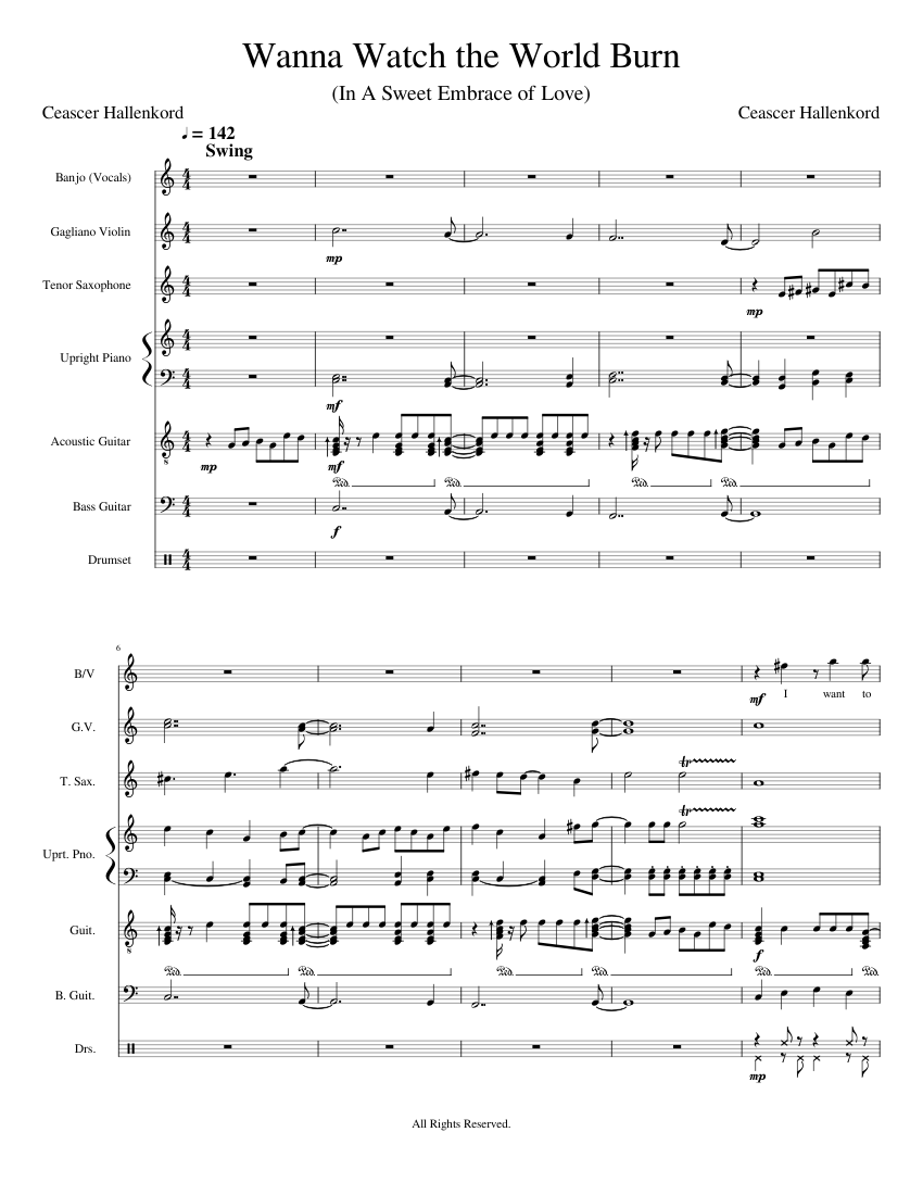 Wanna Watch the World Burn Sheet music for Piano, Clarinet in b-flat ...