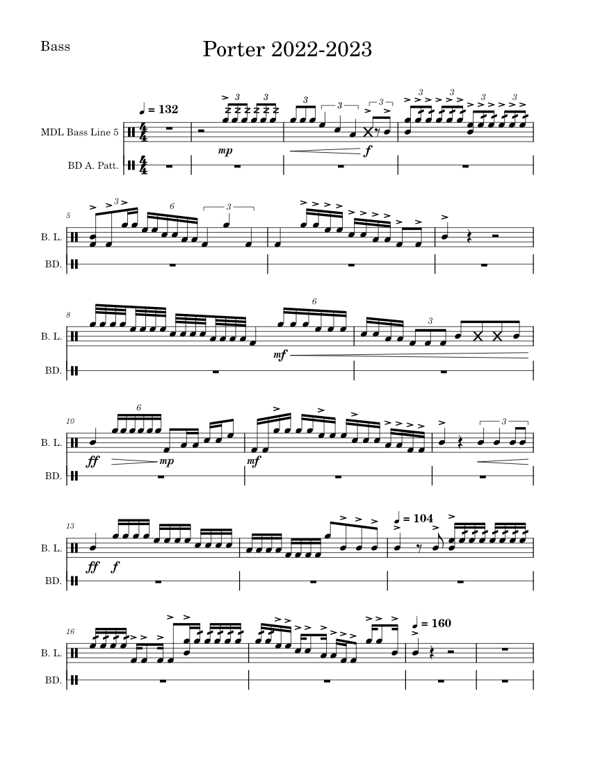 Porter_2022-2023-Bass Sheet music for Bass drum, Claves (Percussion ...
