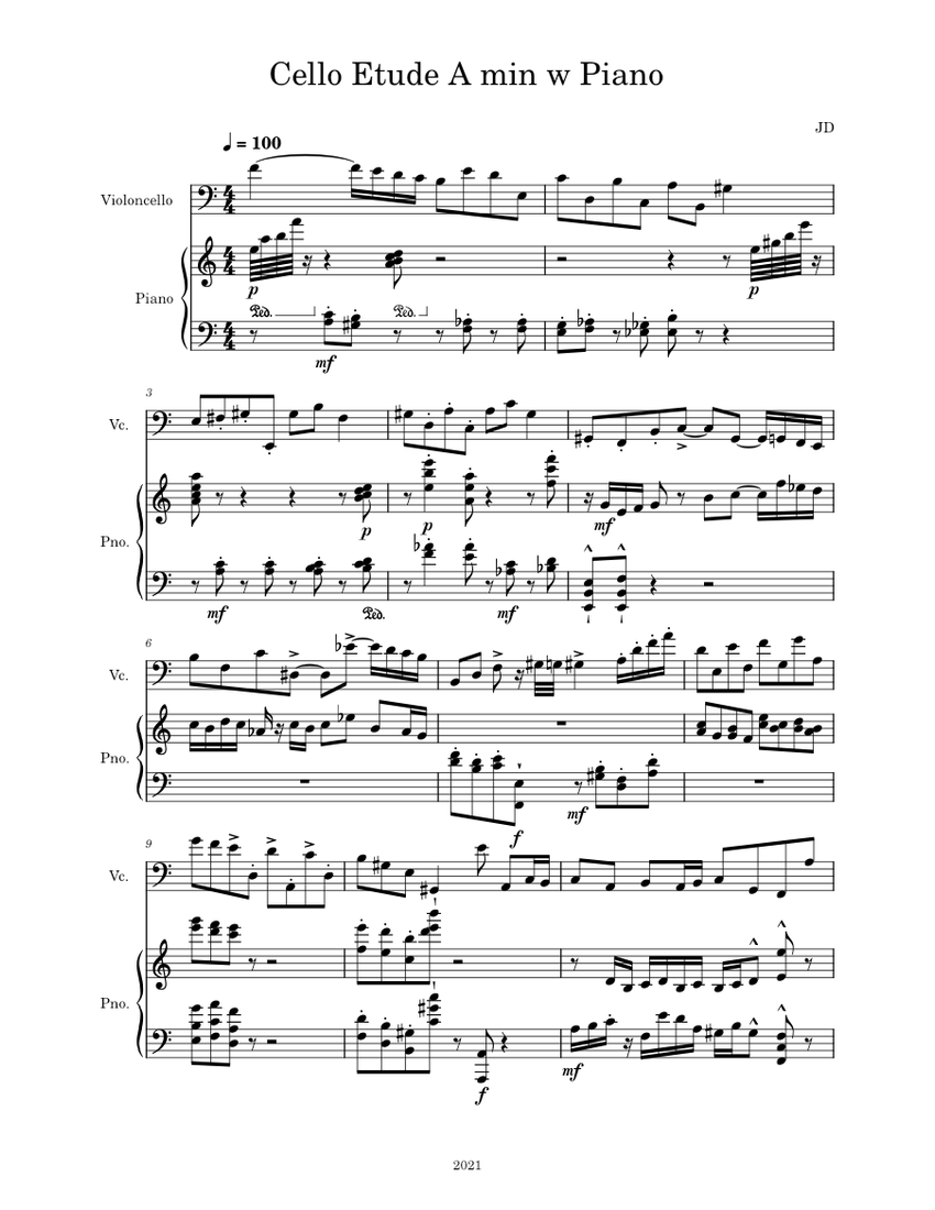 Cello Etude Amin - piano tutorial