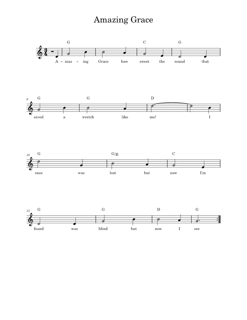 Amazing Grace Lead Sheet Beginner Sheet music for Piano (Piano-Voice ...