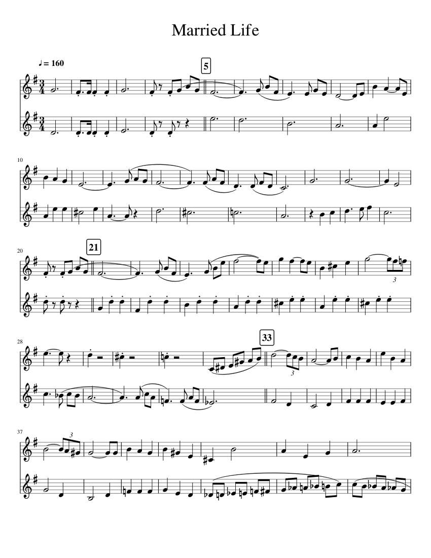 Married Life duo trumpet Sheet Music for Clarinet in b-flat, Saxophone ...