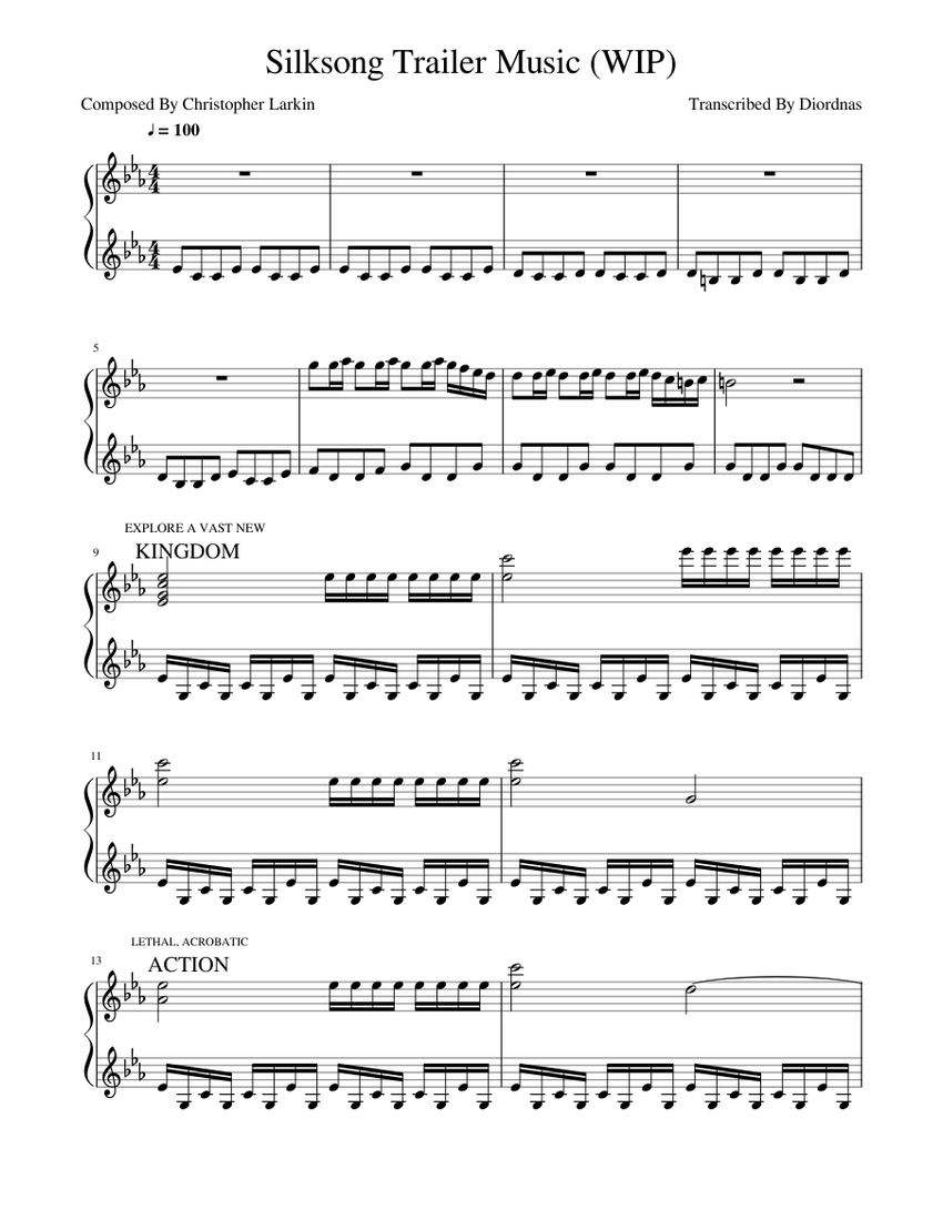 Silksong Trailer Music (WIP) Sheet music for Piano (Solo) | Musescore.com