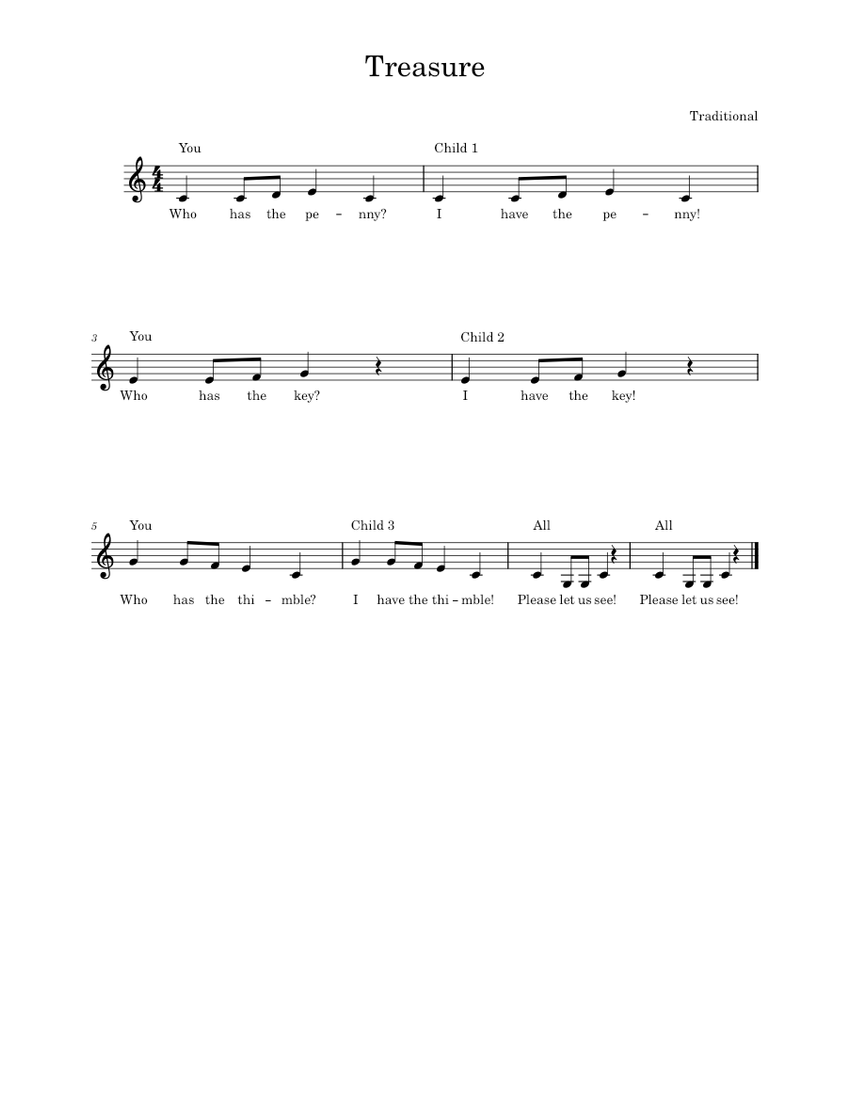 Treasure – Traditonal Treasure Sheet Music for Piano (A Capella) Easy ...