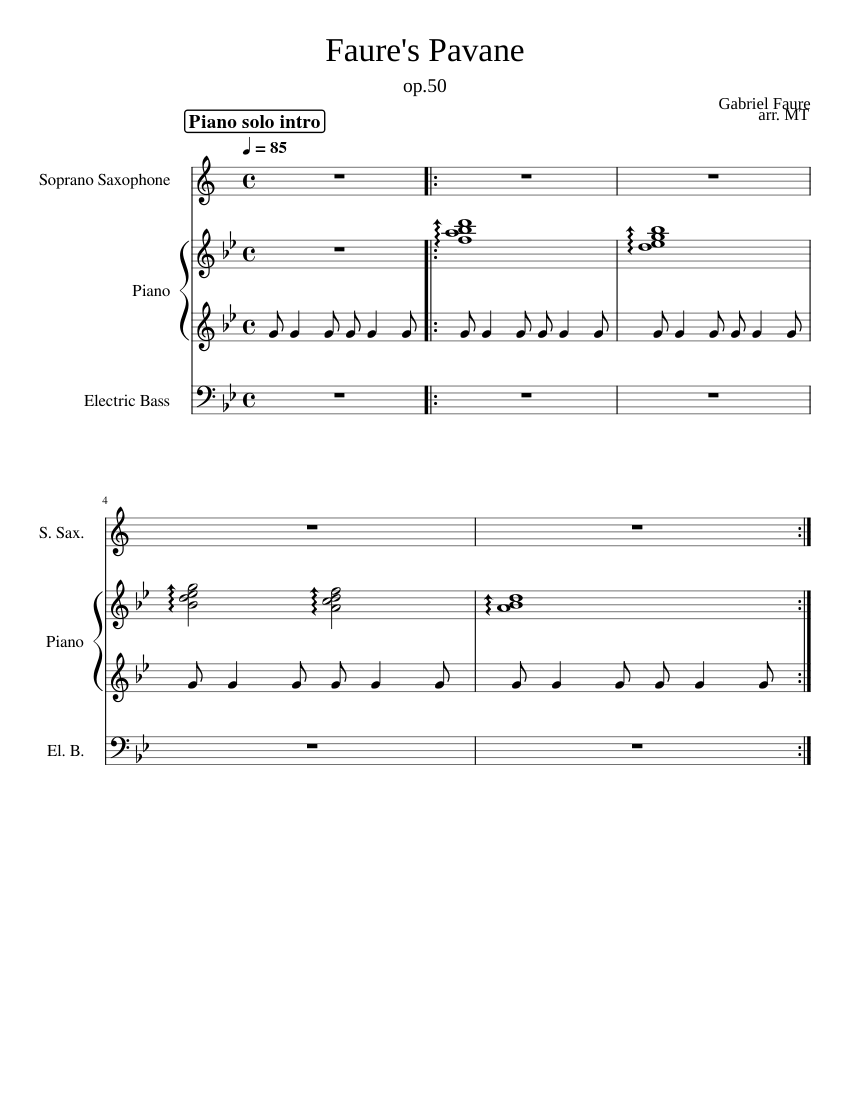 Pavane, Op.50 for jazz quartet Sheet music for Piano, Bass guitar ...