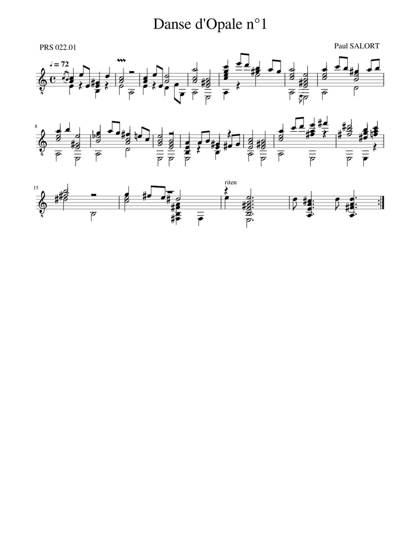 PRS 022.01 Danse d'Opale n°1 pour guitare Sheet music for Guitar (Solo ...