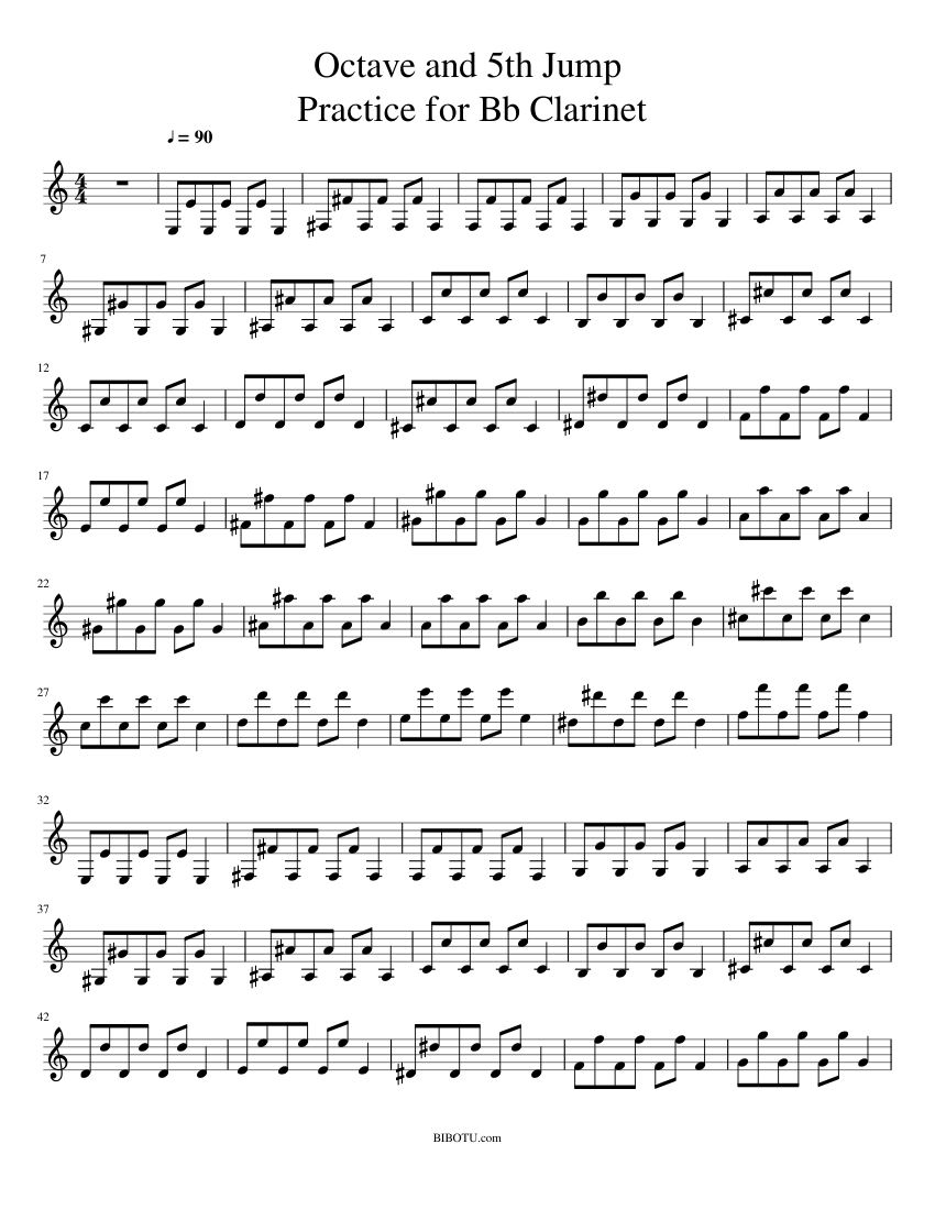 Bb 90BPM Octave and 5th Jump Practice for Bb Clarinet Sheet music for ...