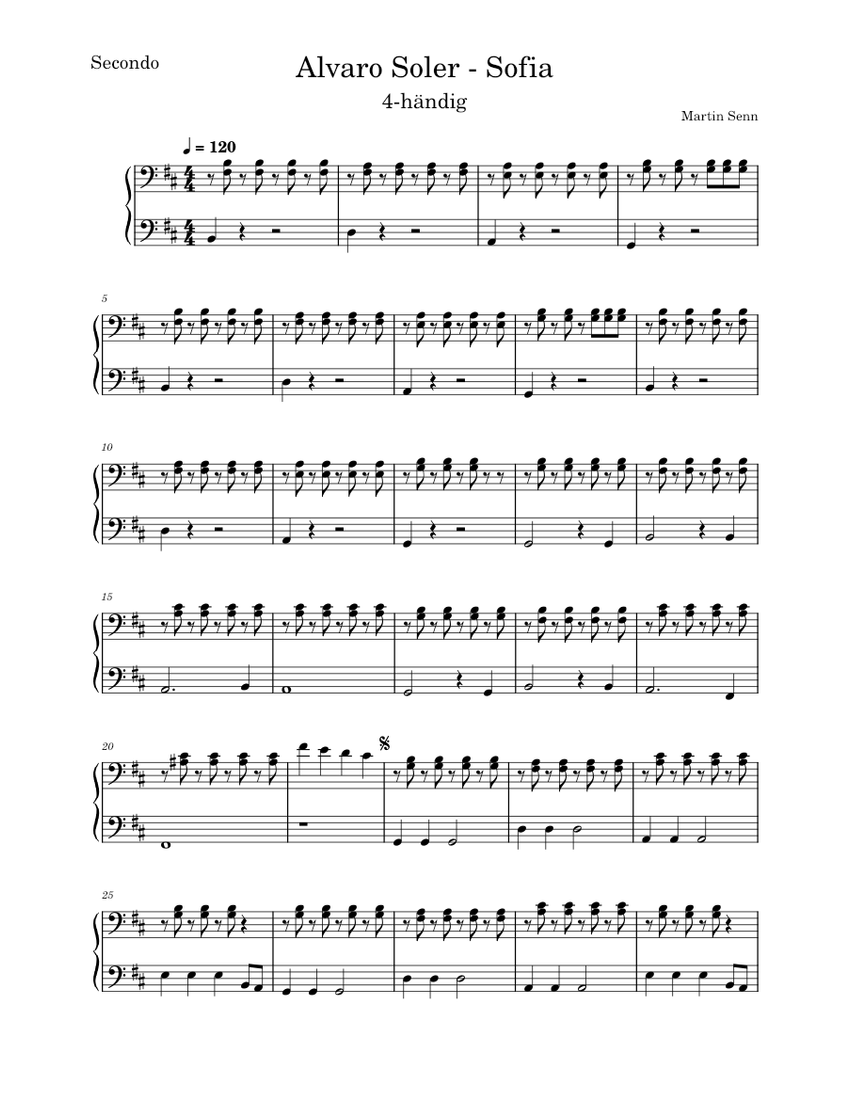 Alvaro Soler - Sofia - Secondo Sheet music for Piano (Piano Four Hand ...