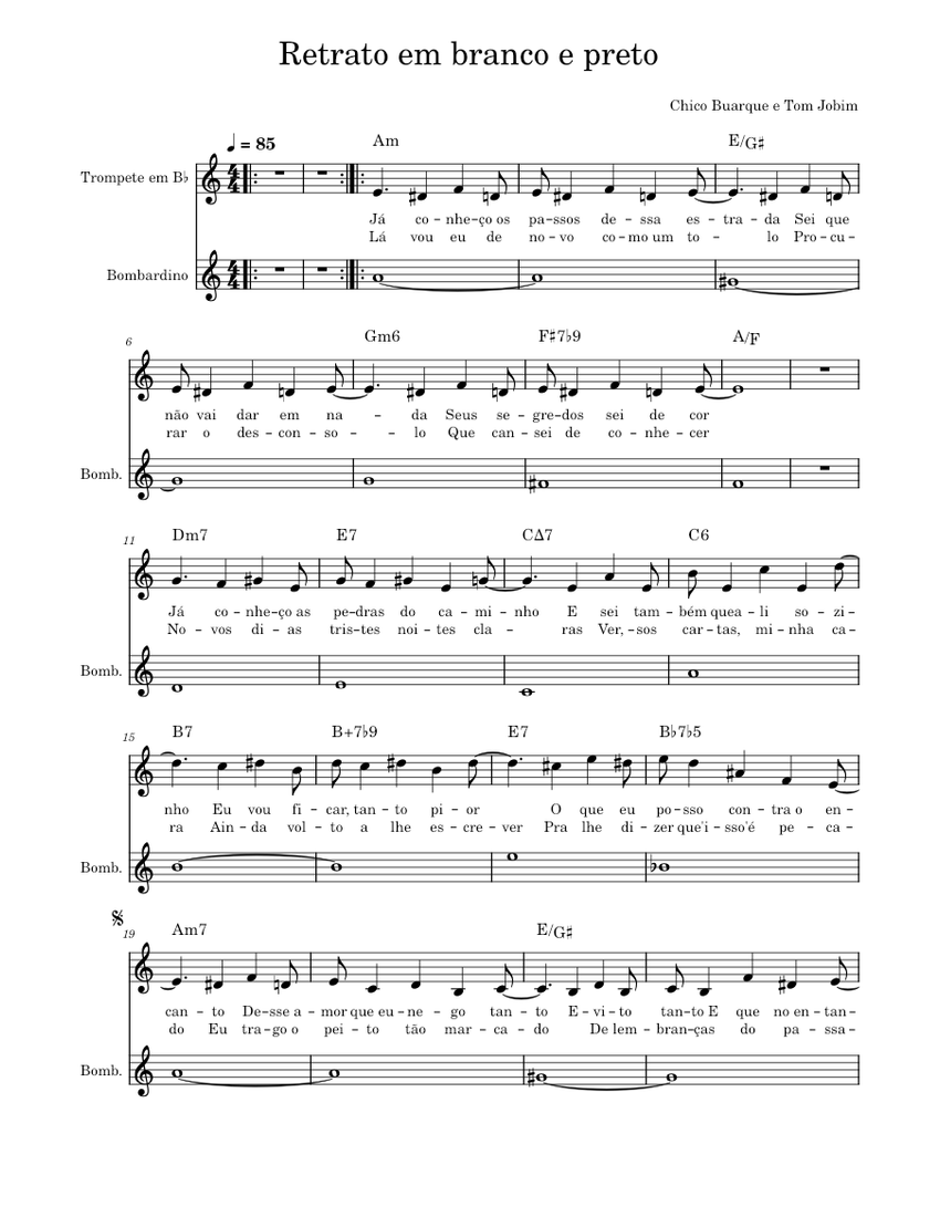 Retrato em Branco e Preto (Zingaro) – Tom Jobim e Chico Buarque Sheet ...