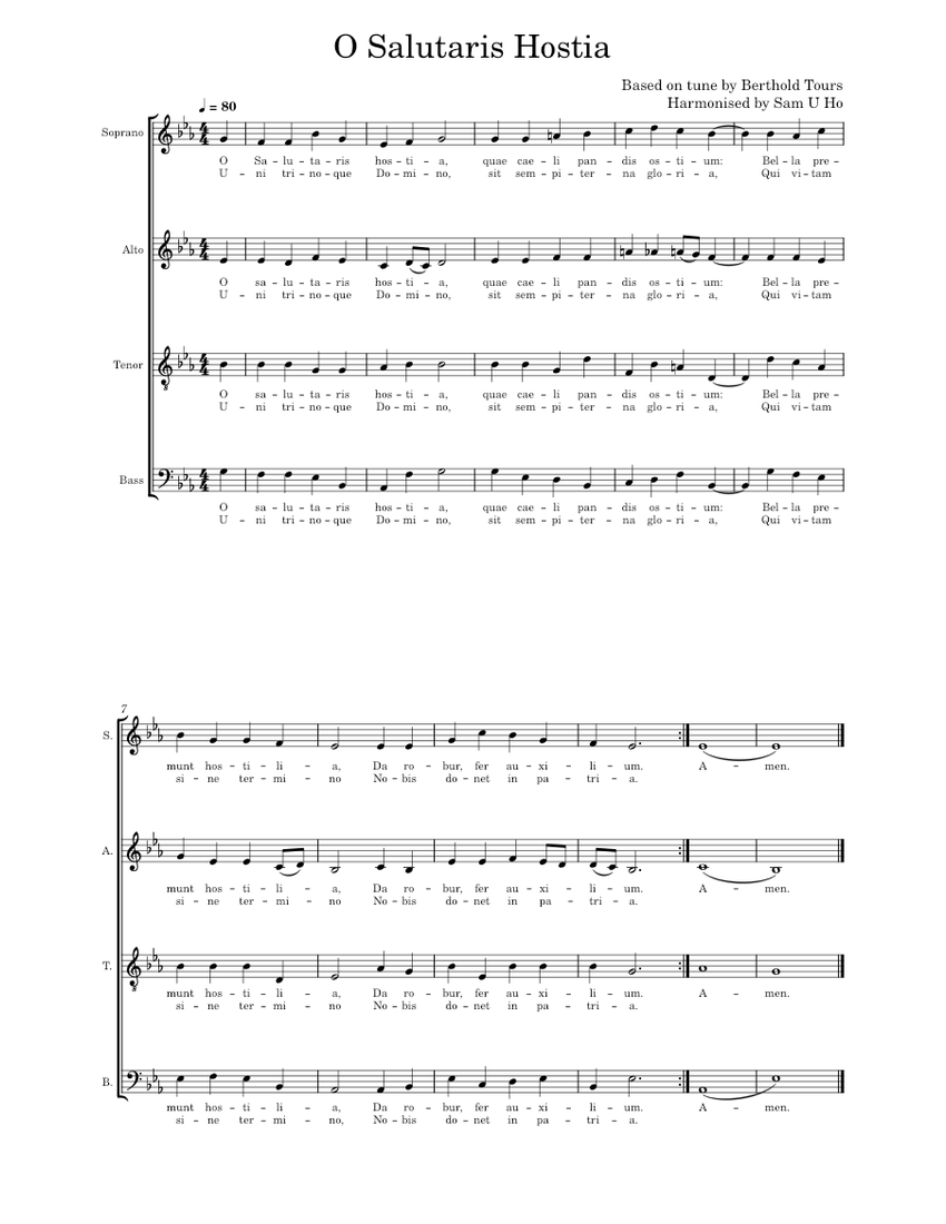 O Salutaris Hostia (Tours) Sheet music for Soprano, Alto, Tenor, Bass ...