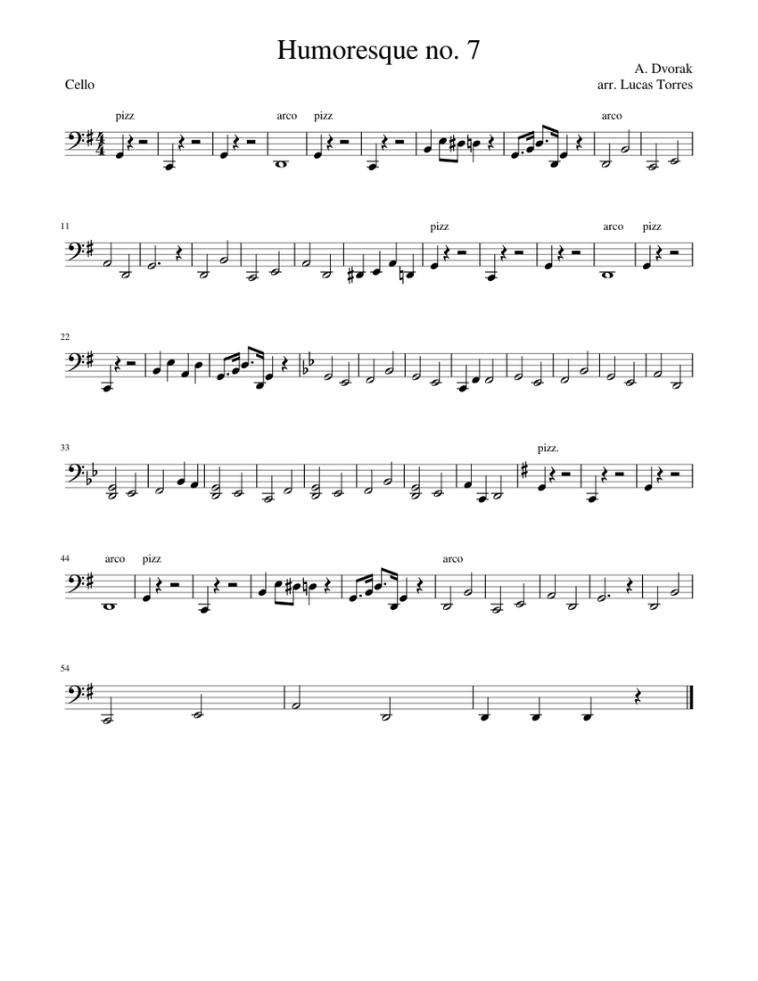 Humoresque no 7 cello Sheet music for Cello (Solo) | Musescore.com