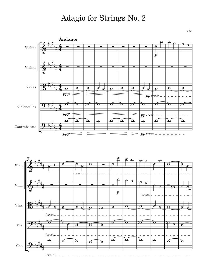 Adagio for Strings Number 2 by etc. Sheet music for Strings group (String Ensemble) | Musescore.com