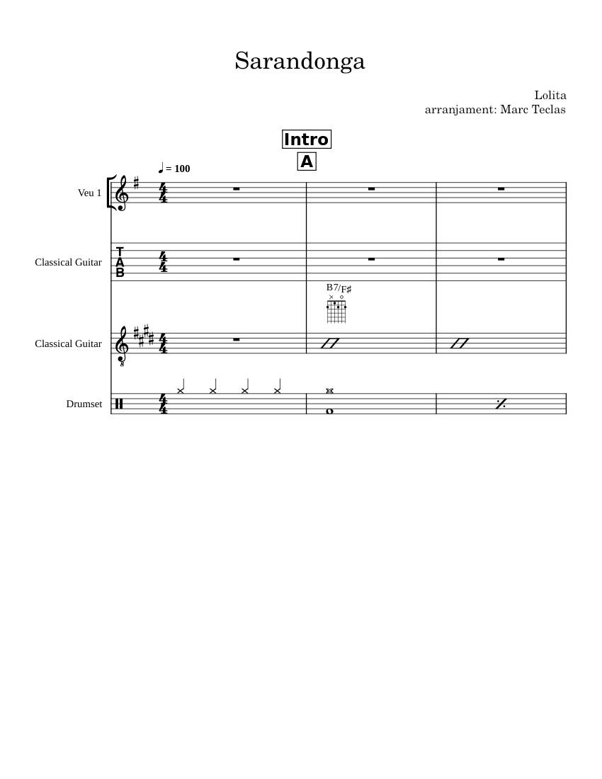 Sarandonga – Lola Flores Sheet music for Piano, Guitar, Drum group ...