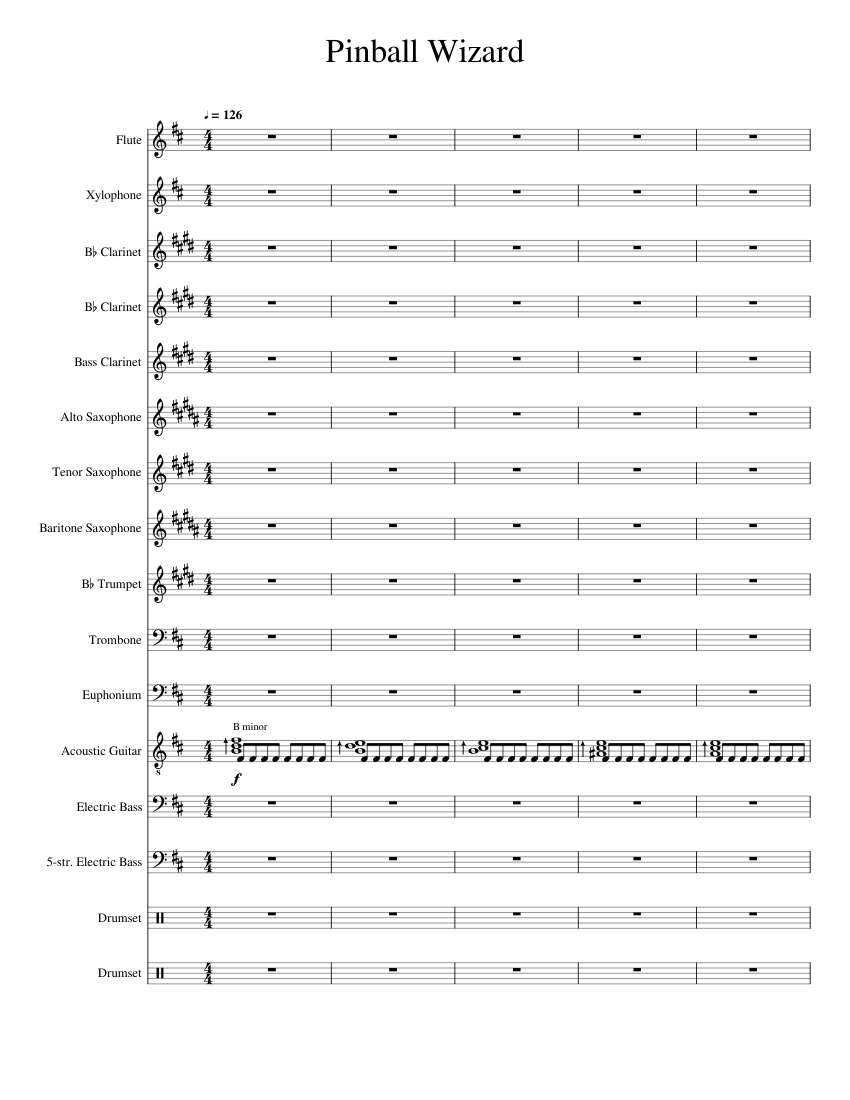 Pinball Wizard Sheet Music for Trombone, Euphonium, Flute, Clarinet in ...