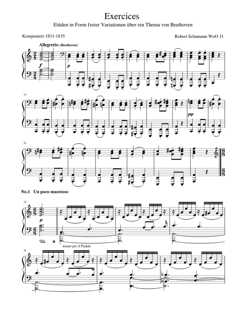 Schumann - Exercices (Exercises) based on Beethoven's Symphony No 7 ...