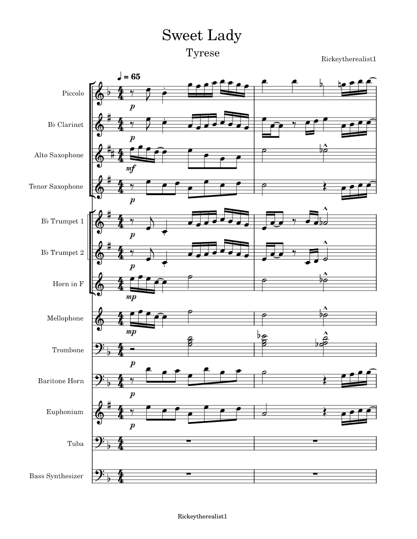 Tyrese Sweet Lady Sheet music for Trombone, Euphonium, Tuba, Mellophone ...