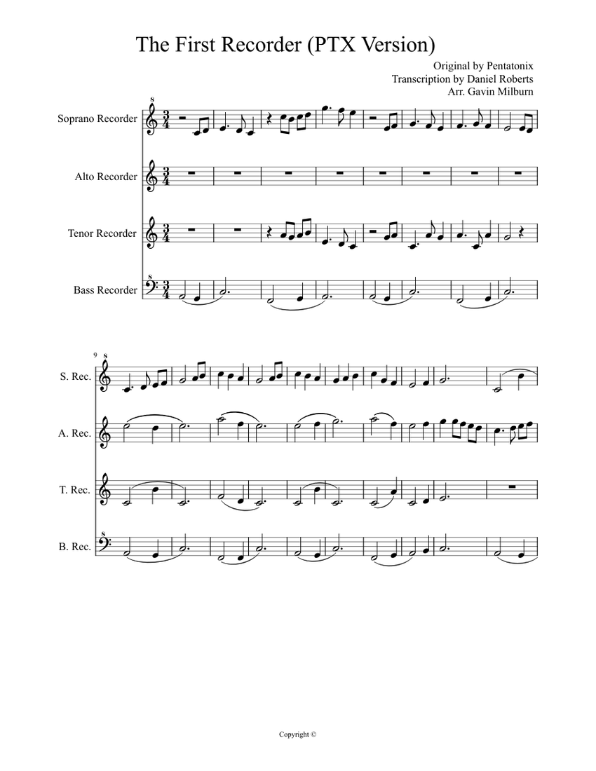 The First Recorder PTX Version Sheet music for Recorder (Mixed Quartet ...