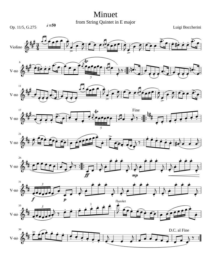 Minuet Boccherini Sheet Music for Violin (Solo) | MuseScore.com