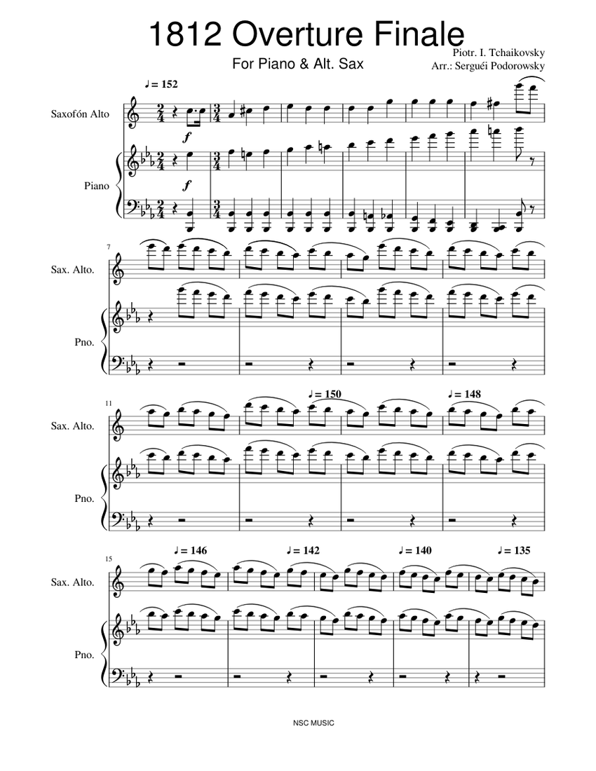 1812 Overture Finale Sheet Music for Piano, Saxophone alto (Solo ...