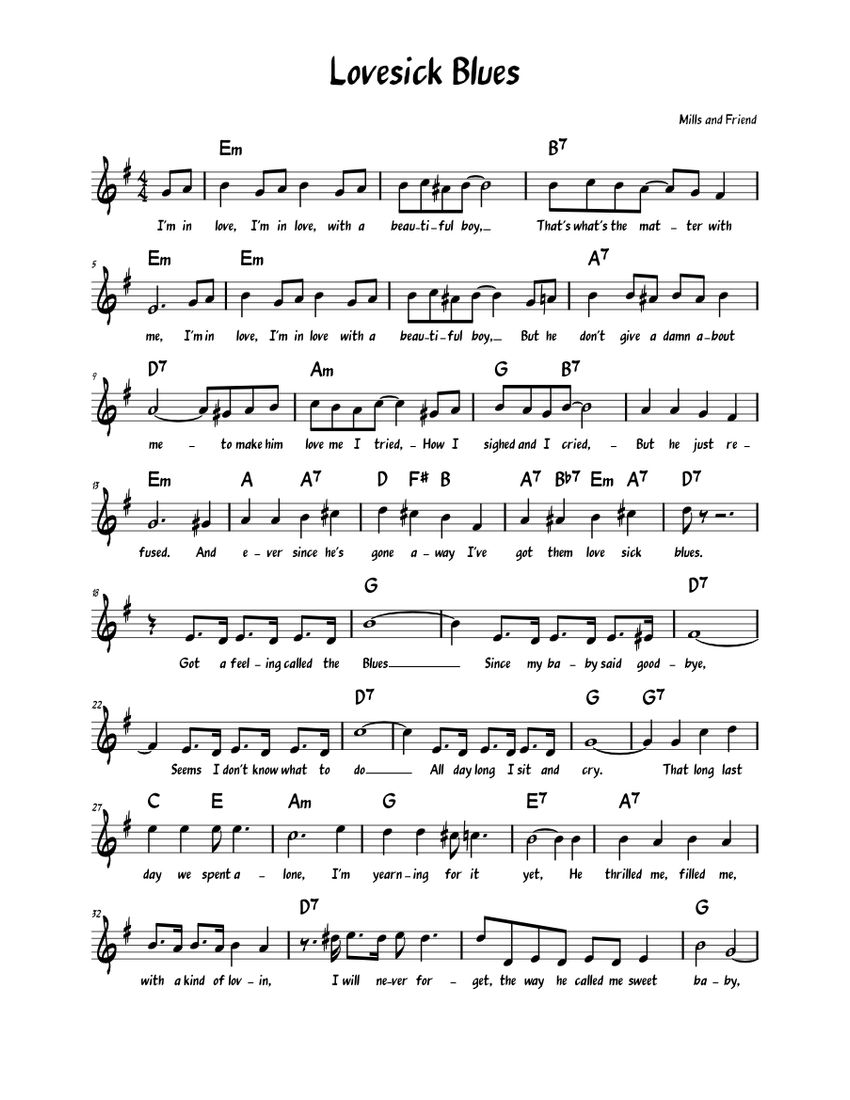 Lovesick Blues – Lead Sheet Sheet music for Piano (Jazz Band) Easy ...