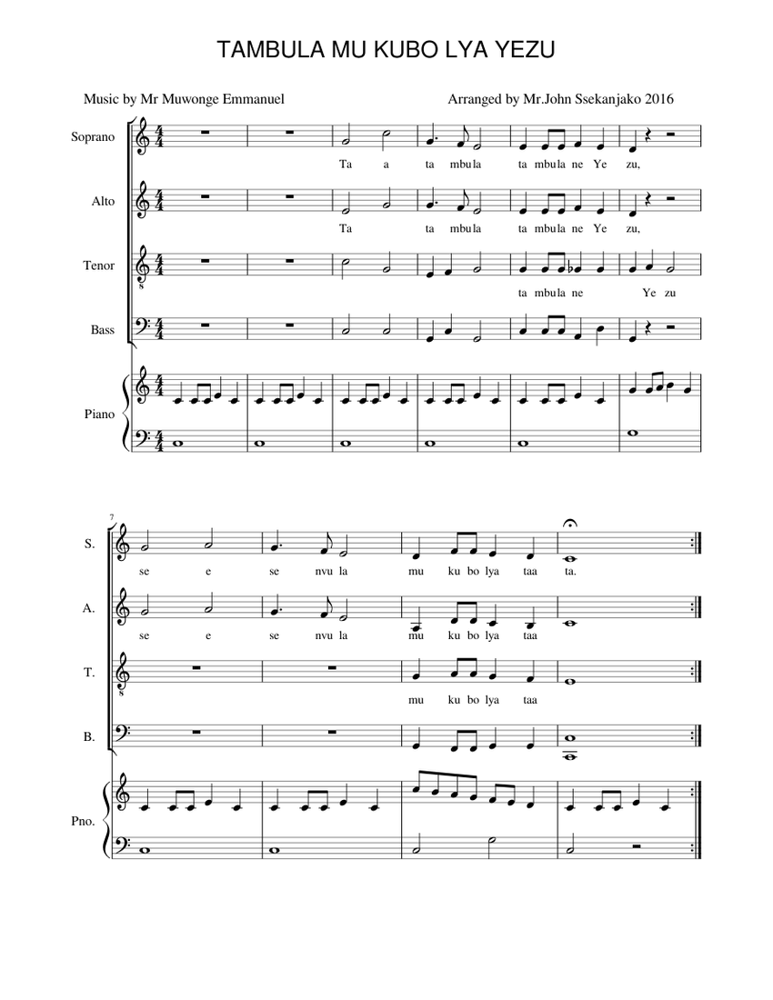 TAMBULA NE YEZU FINAL ONE Sheet music for Piano, Soprano, Alto, Tenor ...