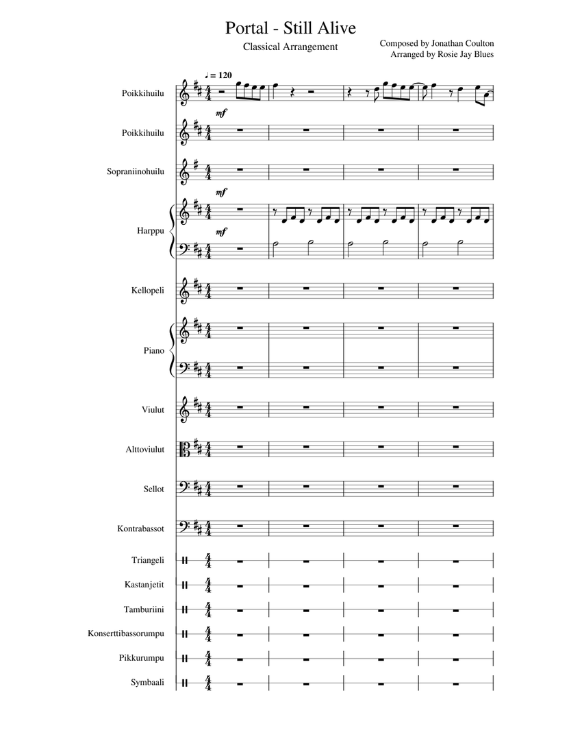 Still Alive - Classical Arrangement Sheet Music for Piano, Tambourine ...