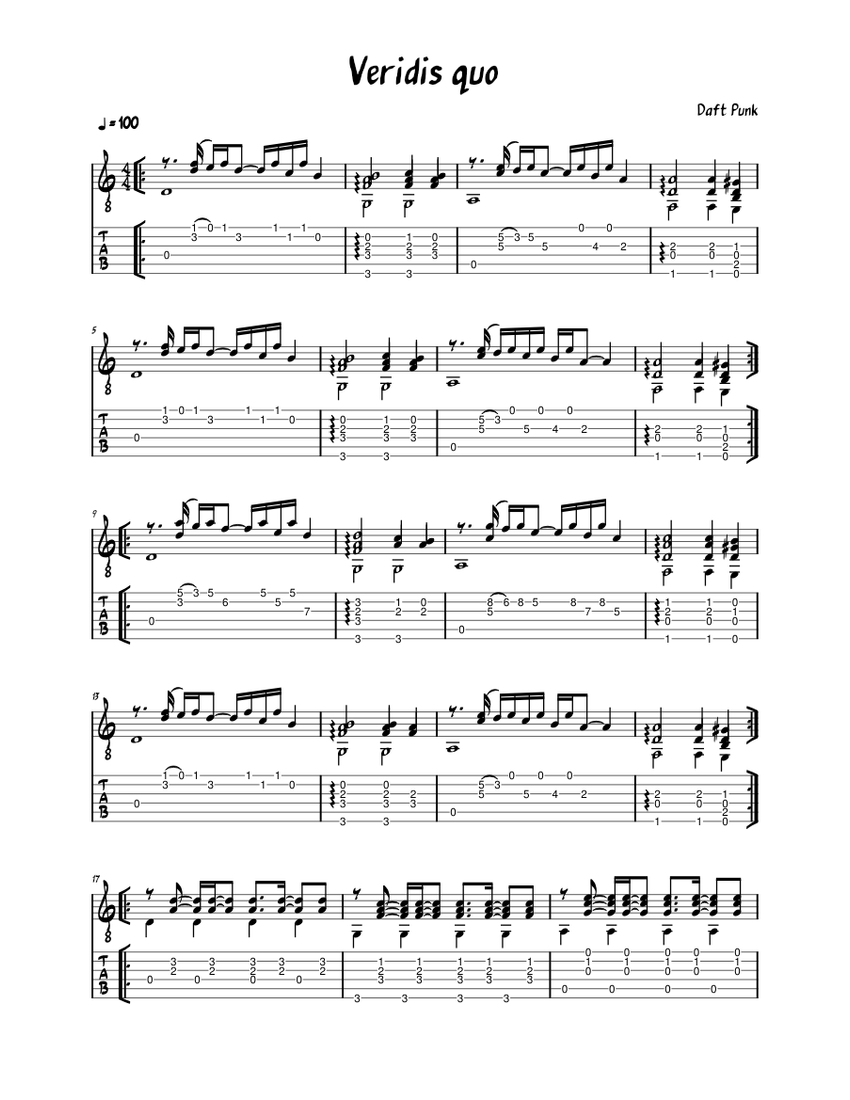 Veridis quo – Daft Punk Sheet Music and Tab for Guitar (Solo ...