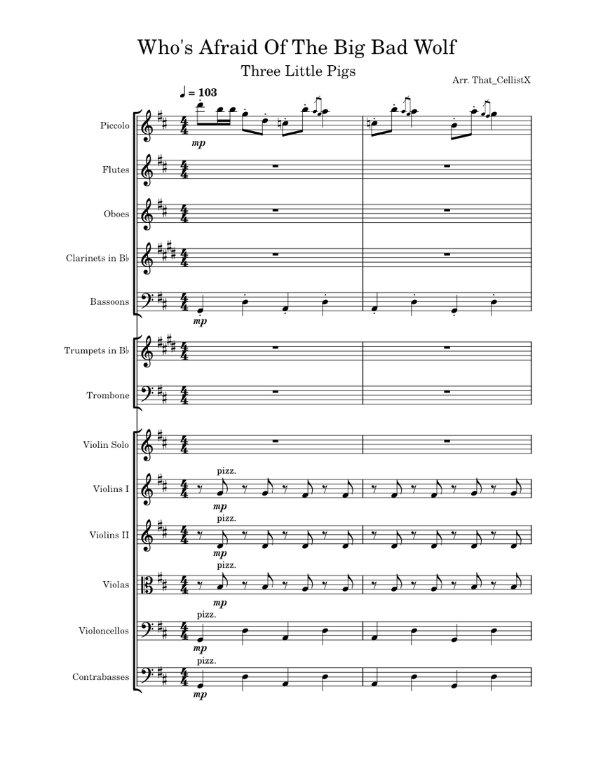 Who's Afraid Of The Big Bad Wolf Sheet Music for Trombone, Flute ...