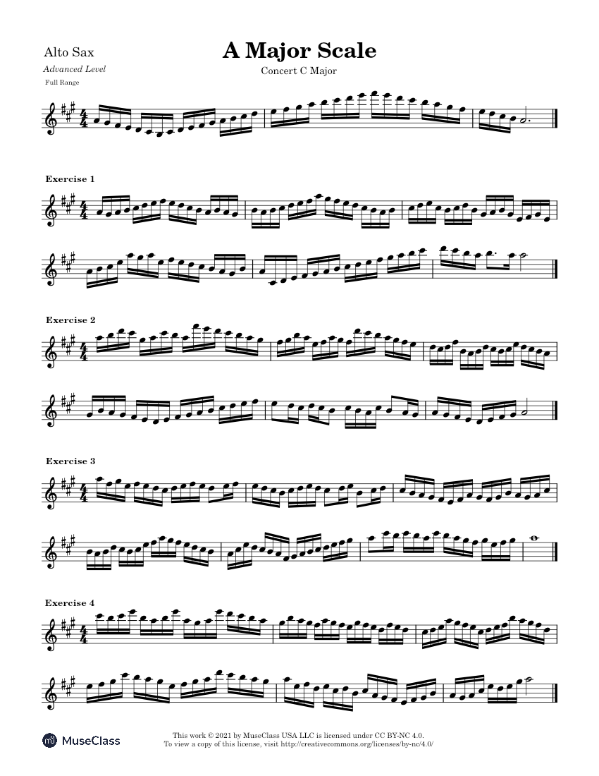 Concert C Major Scale Exercises-Advanced for Alto Sax Sheet Music for ...