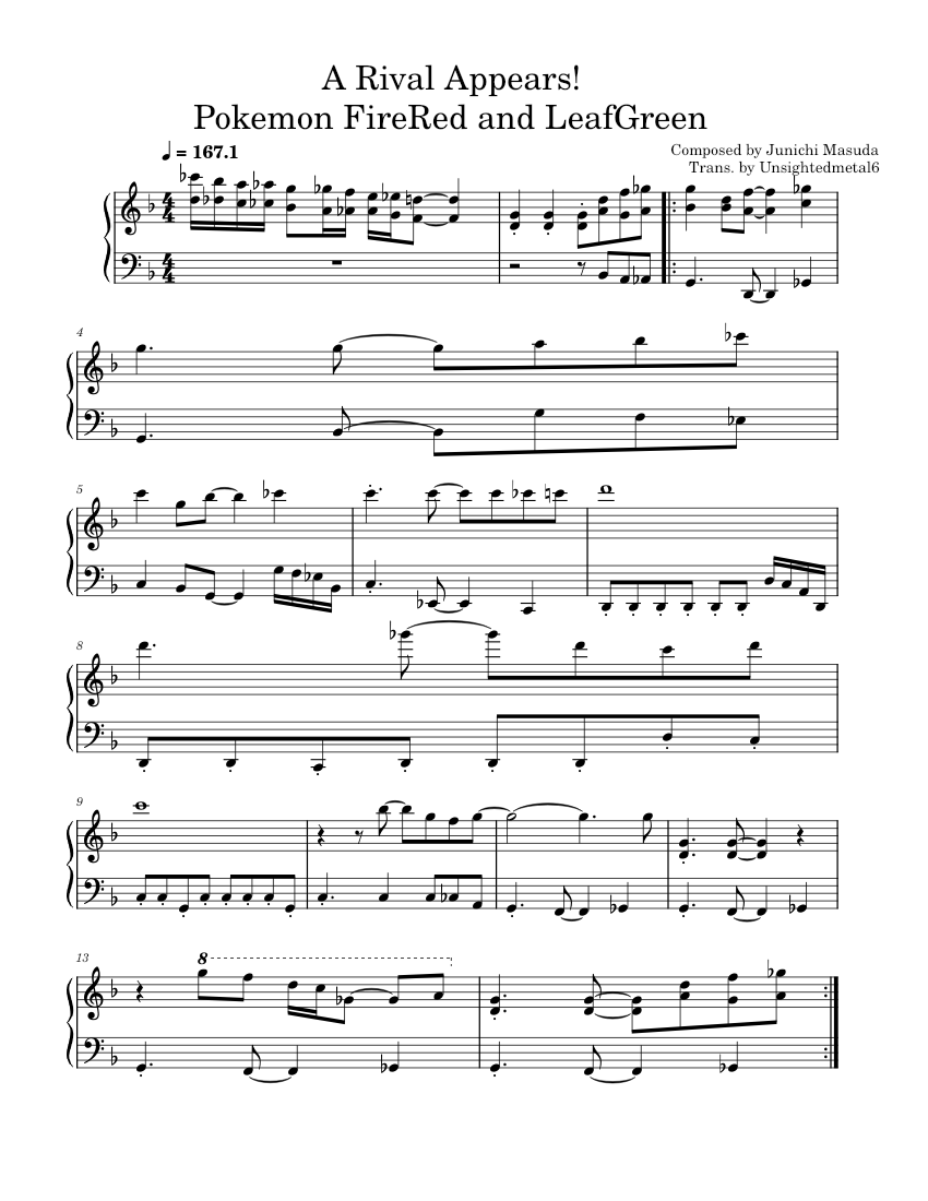 A Rival Appears! - Pokemon FireRed and LeafGreen Sheet Music for Piano ...