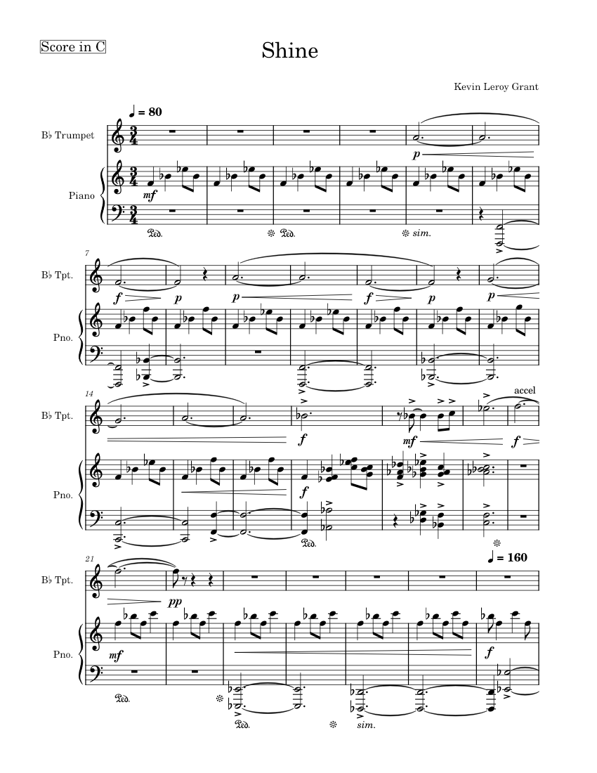 Shine for Trumpet and Piano Sheet music for Piano, Trumpet in b-flat ...