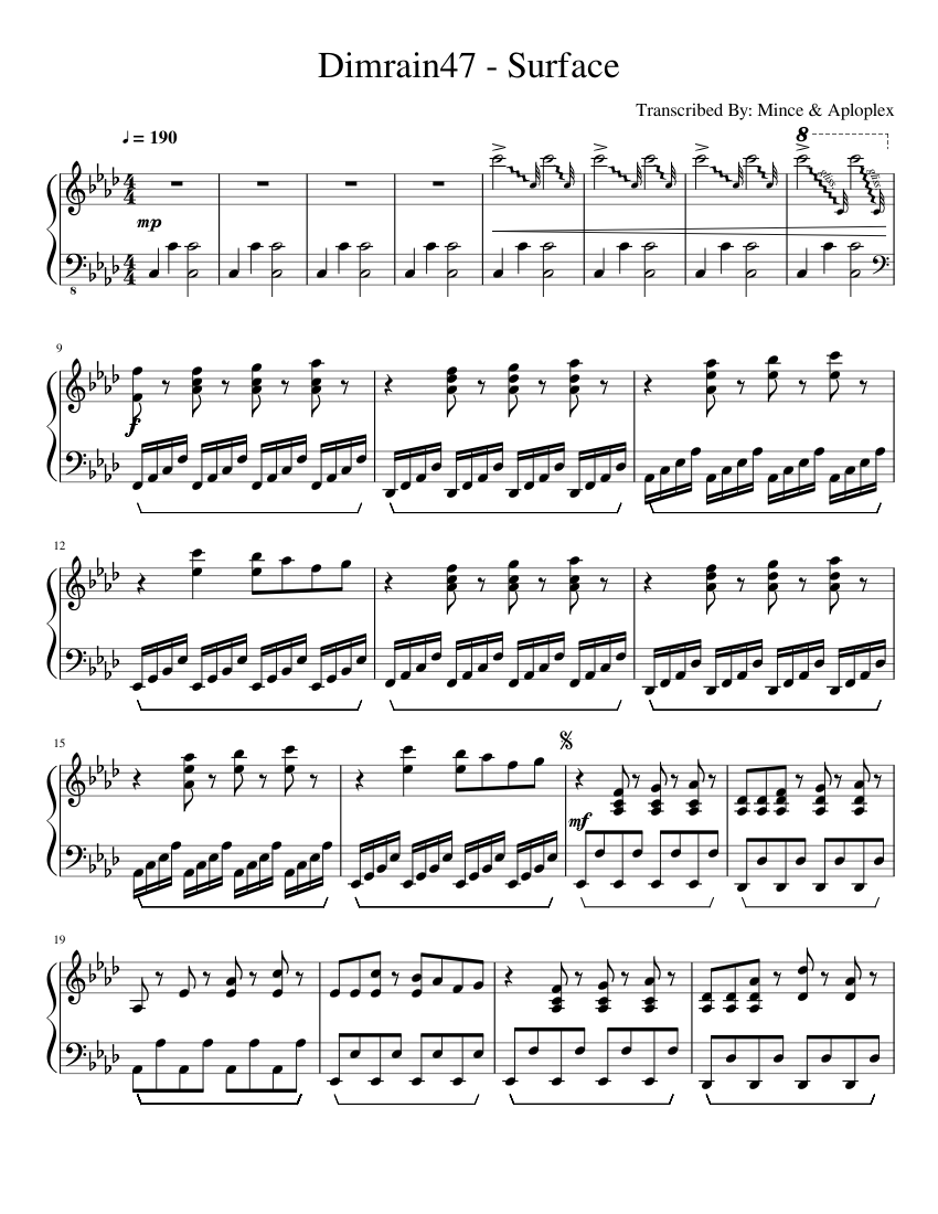 Surface - Dimrain47 Sheet Music for Piano (Solo) | MuseScore.com