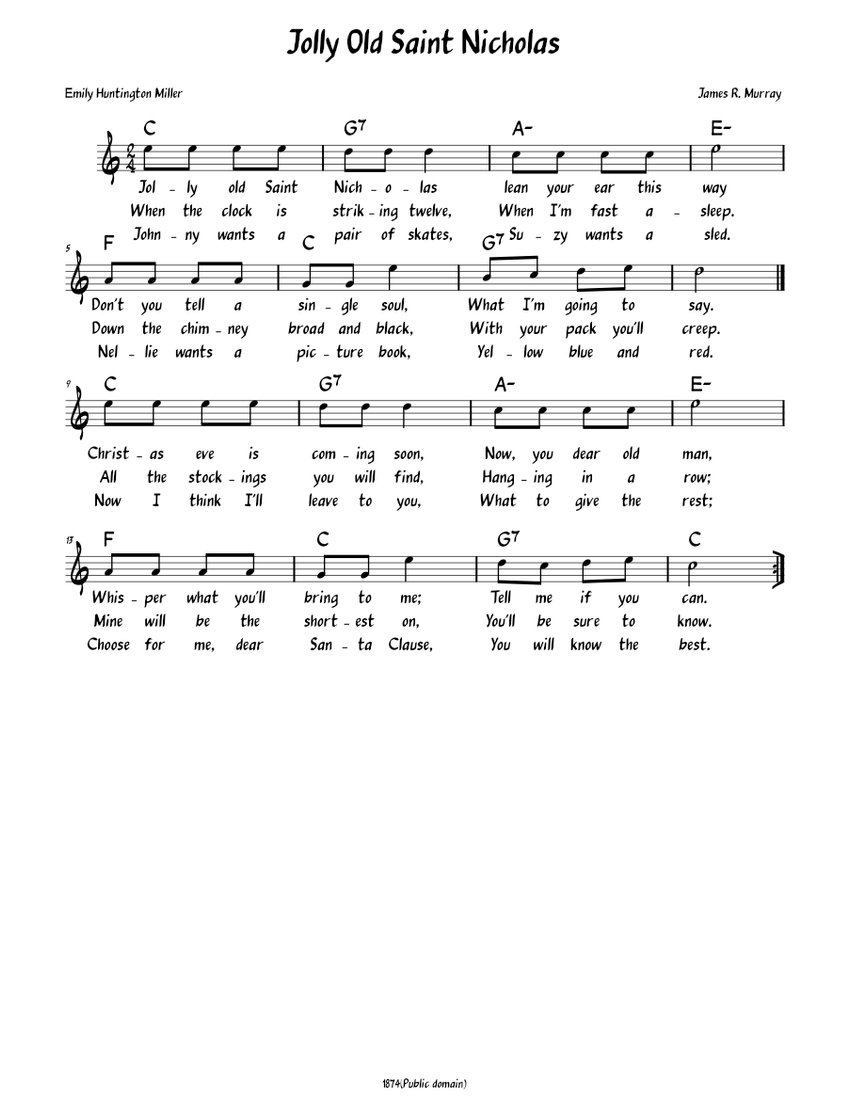 Jolly Old Saint Nicholas (Lead sheet with lyrics ) Sheet Music for ...