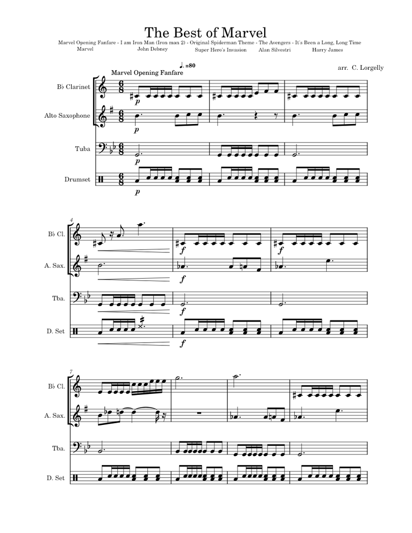 The Best of Marvel – Various Artists Sheet music for Tuba, Clarinet in ...