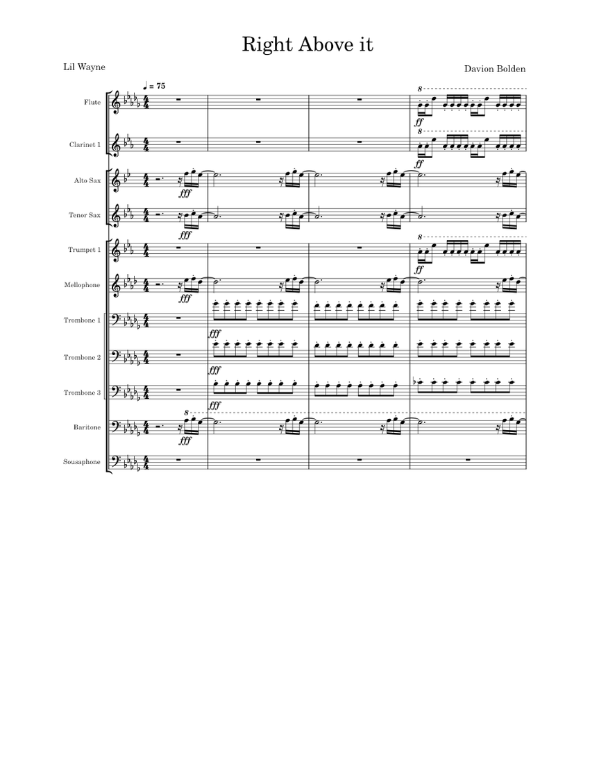 Right_Above_it Sheet music for Trombone, Flute, Clarinet in b-flat, Saxophone alto & more ...