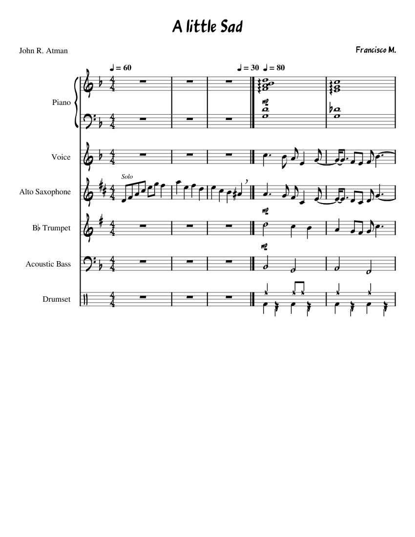 A Little Sad Sheet Music for Piano, Vocals, Saxophone alto, Trumpet in ...