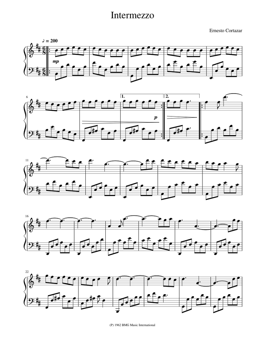 Ernesto Cortazar Intermezzo Sheet Music for Piano (Solo) easy ...